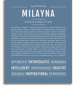 Milayna Personalized Name Meaning Art Prints – Name Stories