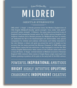 Mildred Personalized Name Meaning Art Prints – Name Stories