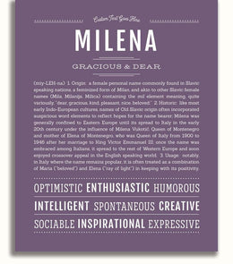Milena Personalized Name Meaning Art Prints – Name Stories