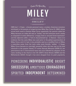 Miley Personalized Name Meaning Art Prints – Name Stories