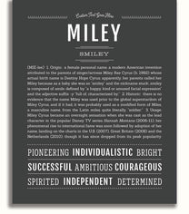 Miley Personalized Name Meaning Art Prints – Name Stories