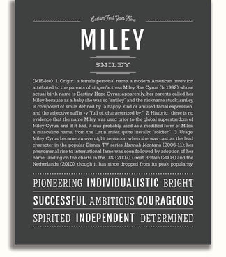 Miley Personalized Name Meaning Art Prints – Name Stories