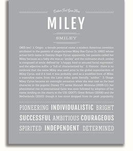 Miley Personalized Name Meaning Art Prints – Name Stories