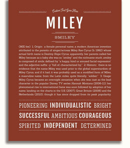 Miley Personalized Name Meaning Art Prints – Name Stories