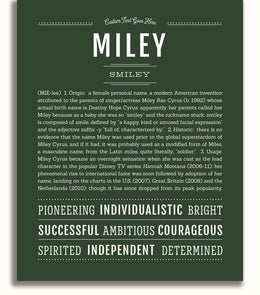 Miley Personalized Name Meaning Art Prints – Name Stories