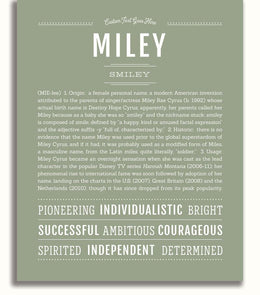 Miley Personalized Name Meaning Art Prints – Name Stories