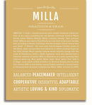 Milla Personalized Name Meaning Art Prints – Name Stories