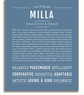 Milla Personalized Name Meaning Art Prints – Name Stories