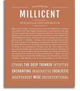 Millicent Personalized Name Meaning Art Prints – Name Stories