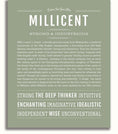 Millicent Personalized Name Meaning Art Prints – Name Stories