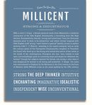 Millicent Personalized Name Meaning Art Prints – Name Stories
