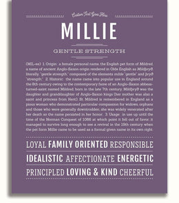 Millie Personalized Name Meaning Art Prints – Name Stories