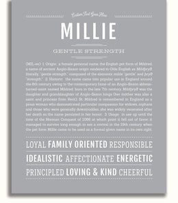 Millie Personalized Name Meaning Art Prints – Name Stories