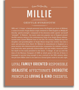 Millie Personalized Name Meaning Art Prints – Name Stories