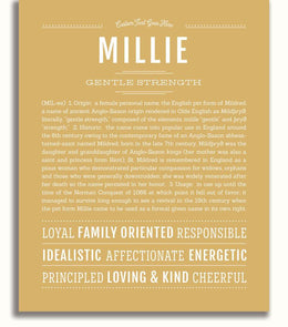 Millie Personalized Name Meaning Art Prints – Name Stories