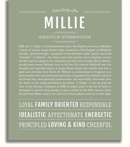 Millie Personalized Name Meaning Art Prints – Name Stories