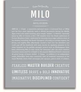 Milo Personalized Name Meaning Art Prints – Name Stories