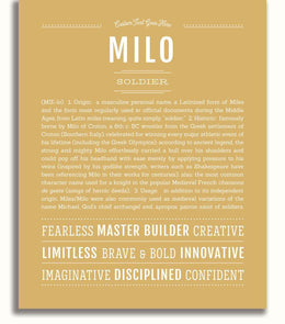Milo Personalized Name Meaning Art Prints – Name Stories