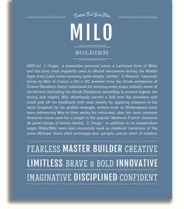 Milo Personalized Name Meaning Art Prints – Name Stories