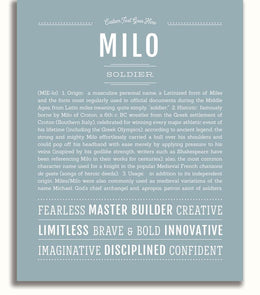 Milo Personalized Name Meaning Art Prints – Name Stories