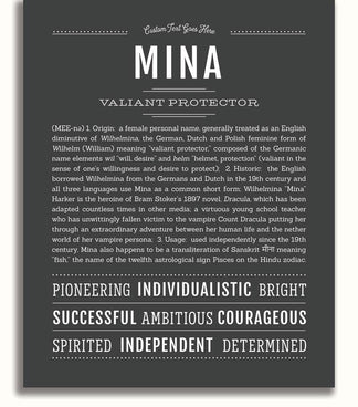 Mina Personalized Name Meaning Art Prints – Name Stories