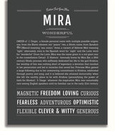 Mira Personalized Name Meaning Art Prints – Name Stories