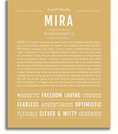 Mira Personalized Name Meaning Art Prints – Name Stories