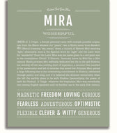 Mira Personalized Name Meaning Art Prints – Name Stories