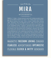 Mira Personalized Name Meaning Art Prints – Name Stories