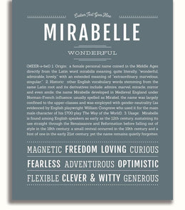 Mirabelle Personalized Name Meaning Art Prints – Name Stories