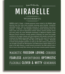 Mirabelle Personalized Name Meaning Art Prints – Name Stories