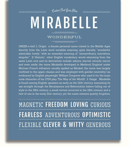 Mirabelle Personalized Name Meaning Art Prints – Name Stories
