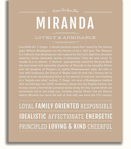 Miranda Personalized Name Meaning Art Prints – Name Stories