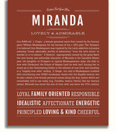 Miranda Personalized Name Meaning Art Prints – Name Stories
