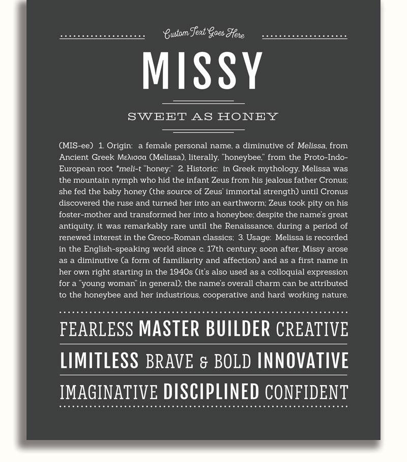 Missy Personalized Name Meaning Art Prints – Name Stories