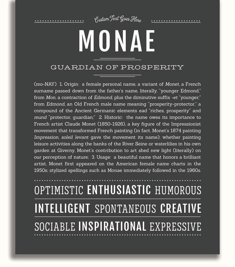 Monae Personalized Name Meaning Art Prints – Name Stories