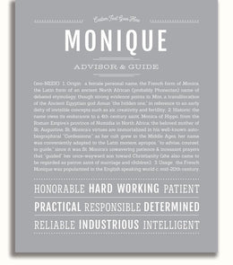 Monique Personalized Name Meaning Art Prints – Name Stories