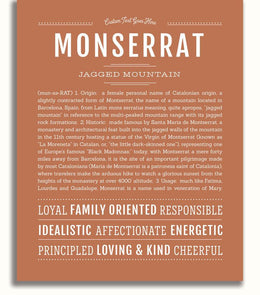 Monserrat Personalized Name Meaning Art Prints – Name Stories