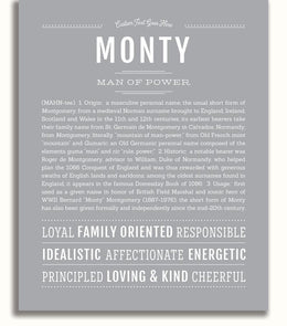 Monty Personalized Name Meaning Art Prints – Name Stories