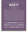 Monty Personalized Name Meaning Art Prints – Name Stories