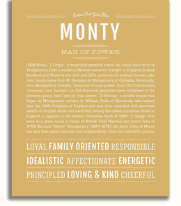 Monty Personalized Name Meaning Art Prints – Name Stories