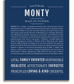 Monty Personalized Name Meaning Art Prints – Name Stories