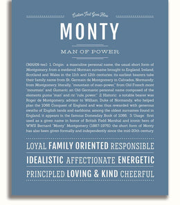 Monty Personalized Name Meaning Art Prints – Name Stories