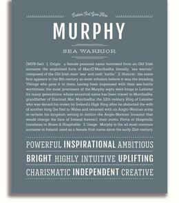 Murphy Personalized Name Meaning Art Prints – Name Stories