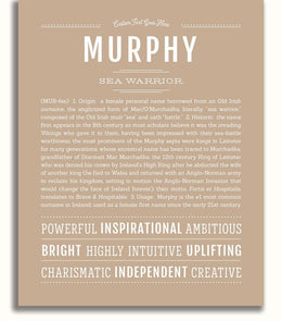 Murphy Personalized Name Meaning Art Prints – Name Stories