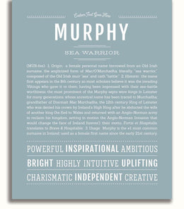 Murphy Personalized Name Meaning Art Prints – Name Stories