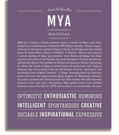 Mya Personalized Name Meaning Art Prints – Name Stories