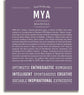 Mya Personalized Name Meaning Art Prints – Name Stories