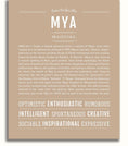 Mya Personalized Name Meaning Art Prints – Name Stories