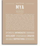 Mya Personalized Name Meaning Art Prints – Name Stories